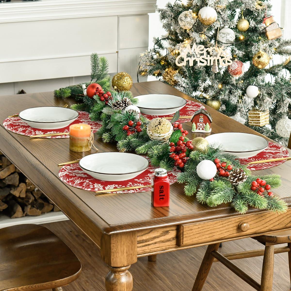 Artoid Mode Eucalyptus Leaves Berry Christmas Placemats Set of 4, 15 ...