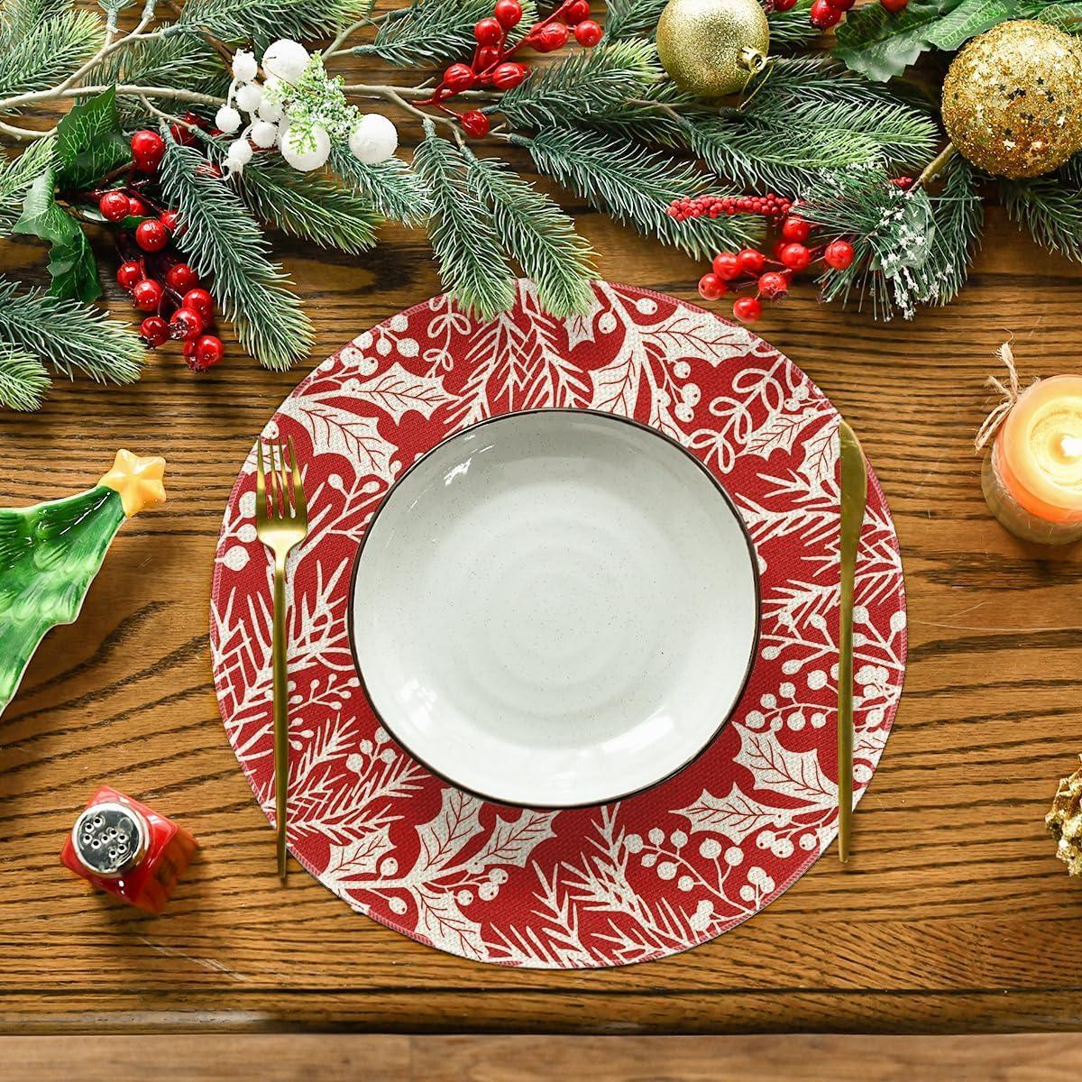 Artoid Mode Eucalyptus Leaves Berry Christmas Placemats Set of 4, 15 ...